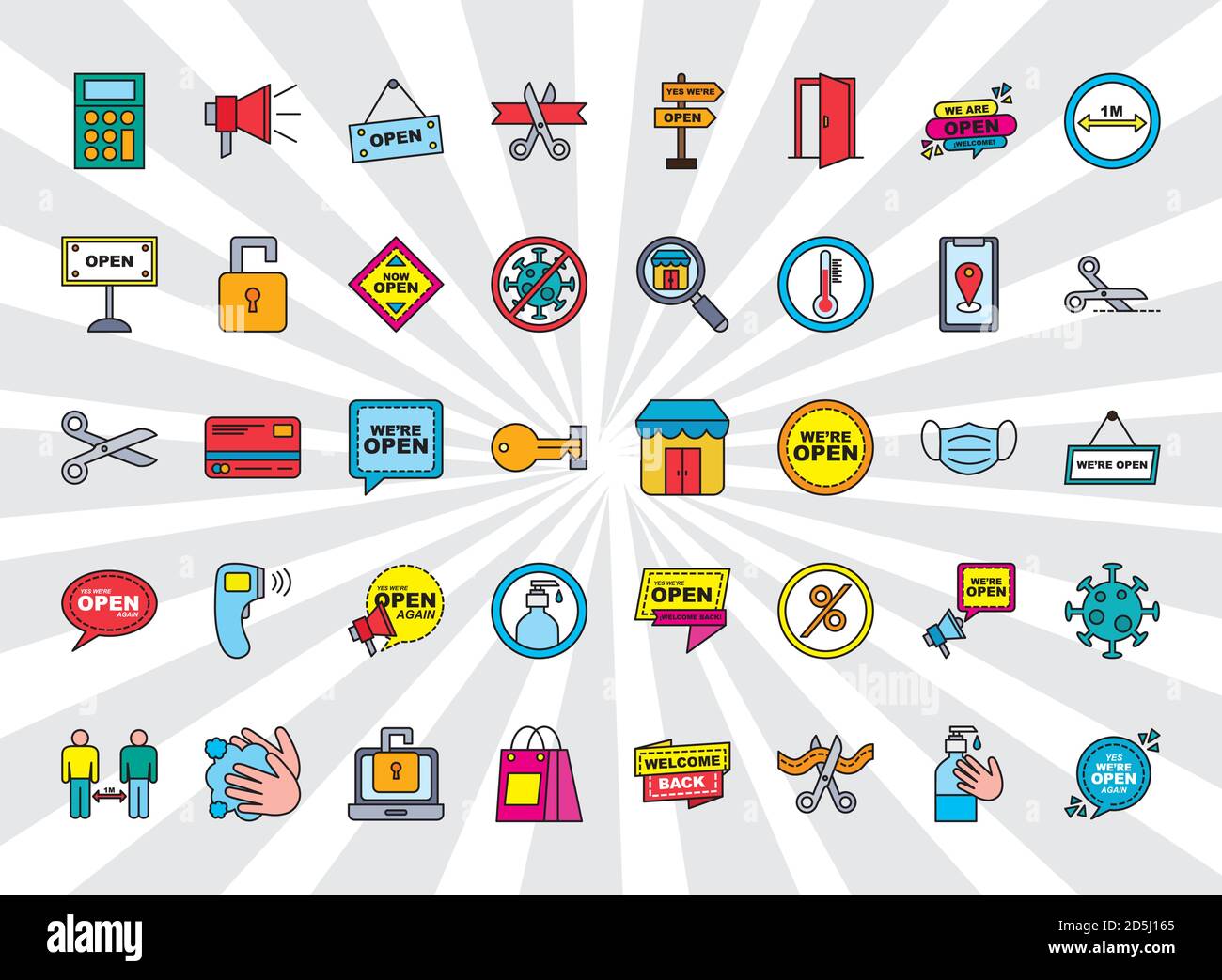 we are open line and fill style icon group vector design Stock Vector ...