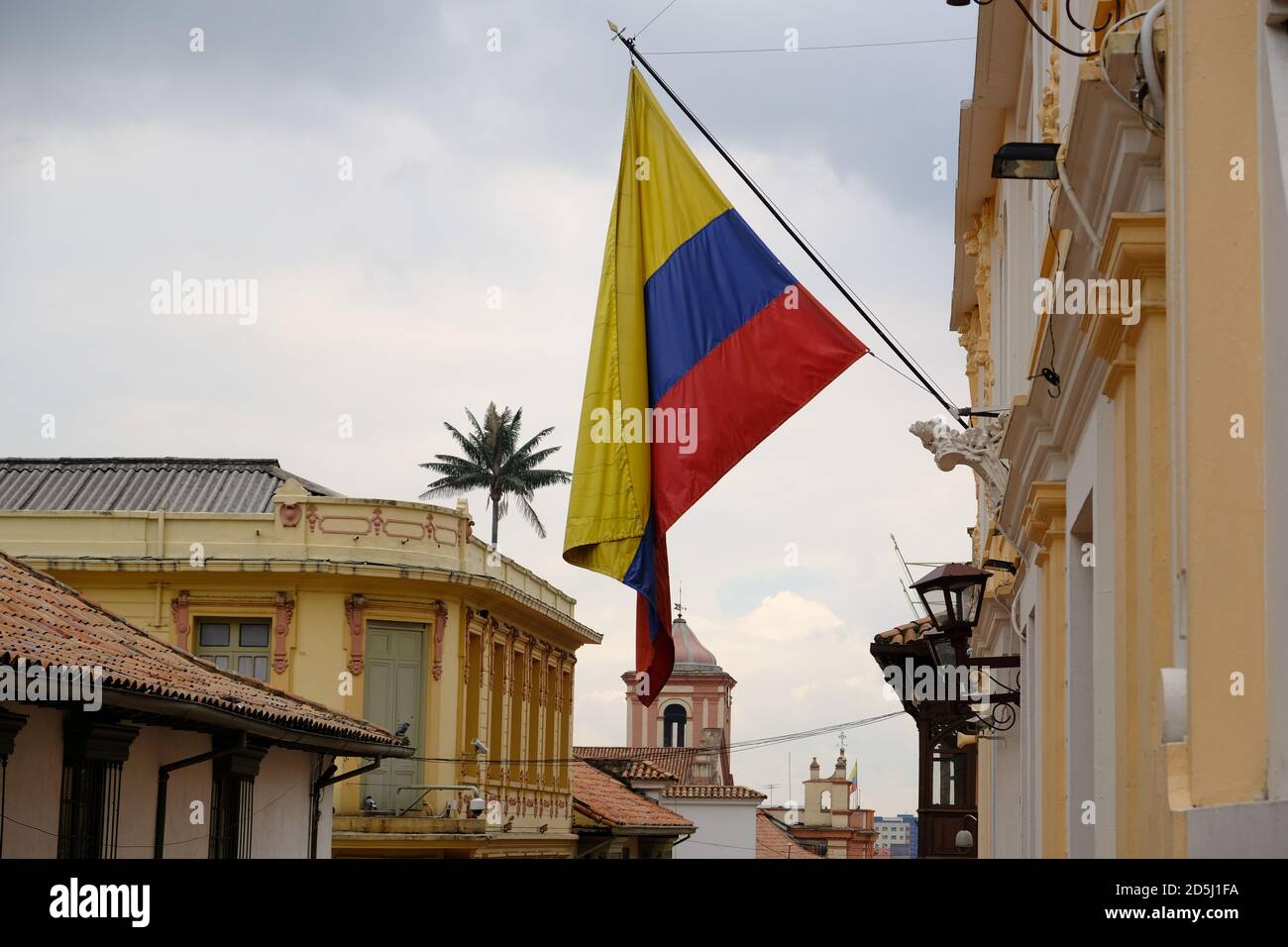 Colombia Bogota - Historic town colonial architecture and national flag ...