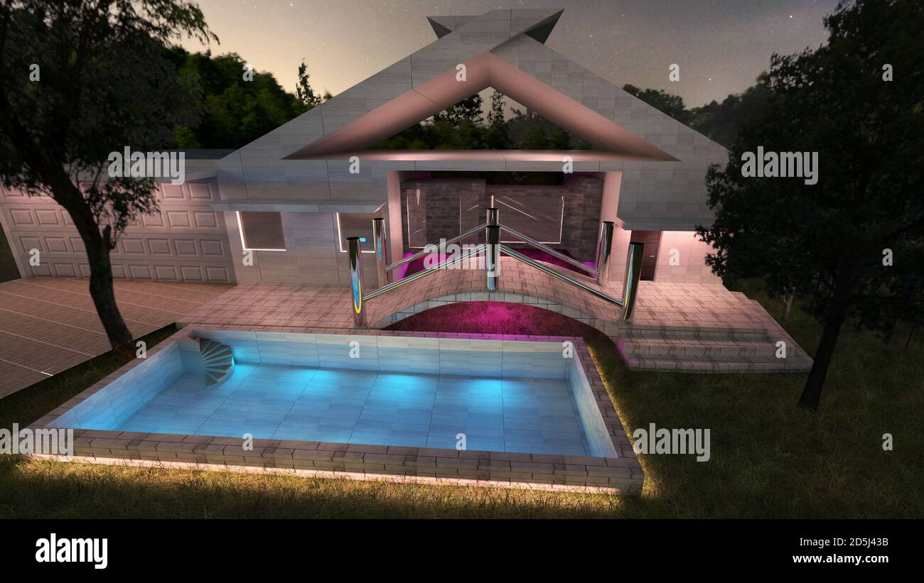 VILLA 3D RENDERING FRONT VIEW Stock Photo - Alamy