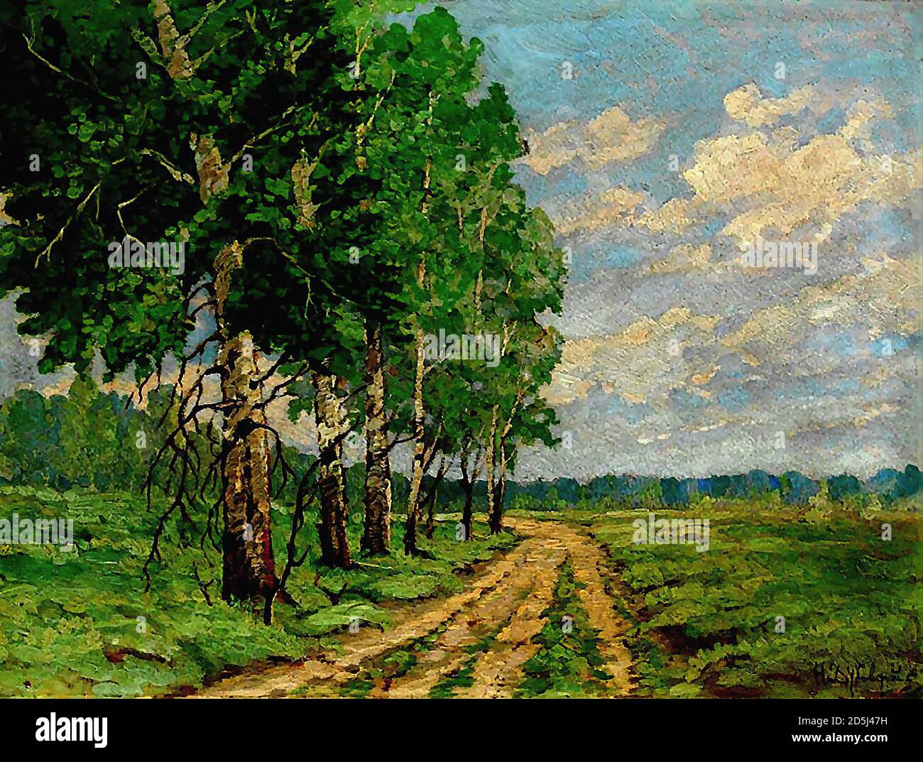 Dubovskoi Nikolai - Summer Landscape with Birch Trees - Russian School ...