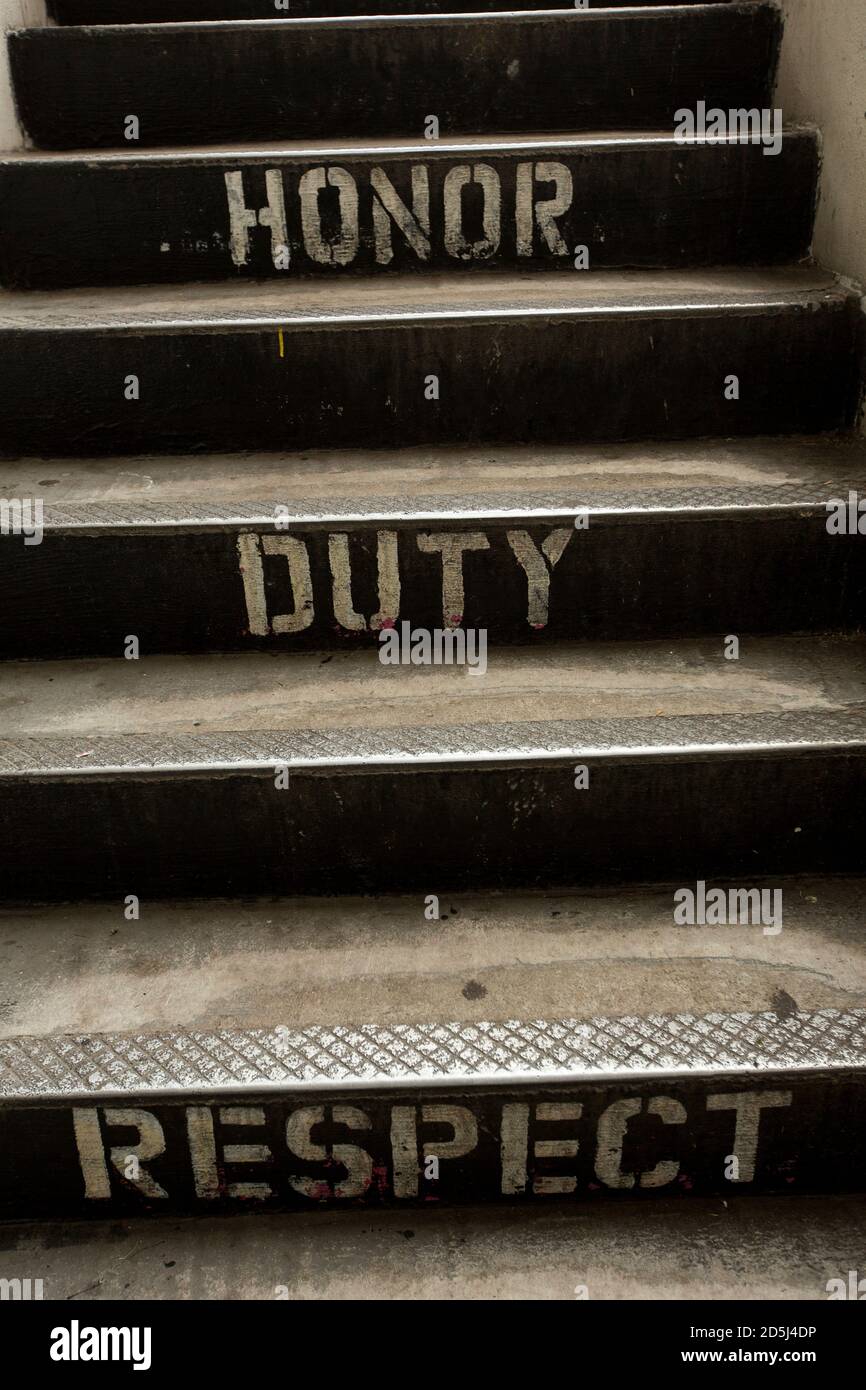 The Citadel school slogan of Honor, Duty and Respect is painted on the ...