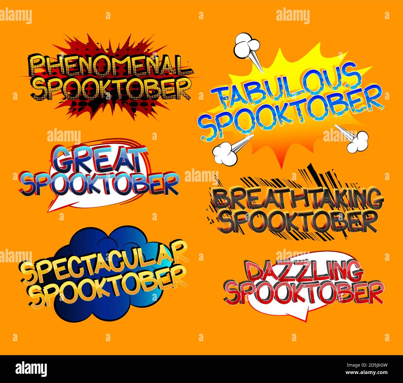 Spooktober Comic book style cartoon words on abstract colorful comics ...