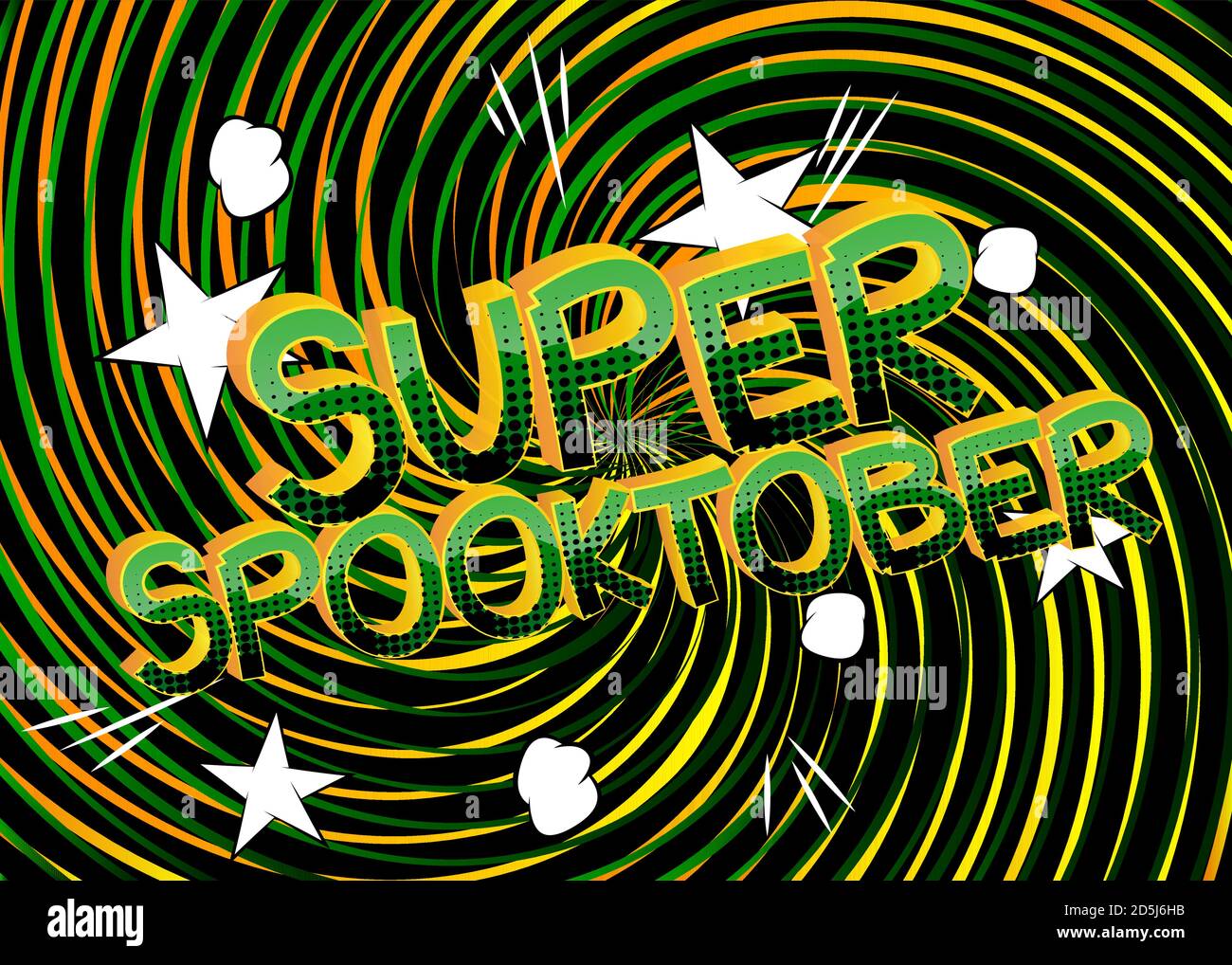 Super Spooktober Comic book style cartoon words on abstract colorful ...