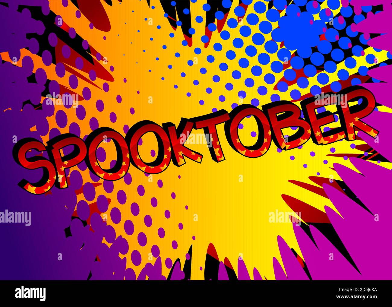 Spooktober Comic book style cartoon words on abstract colorful comics ...