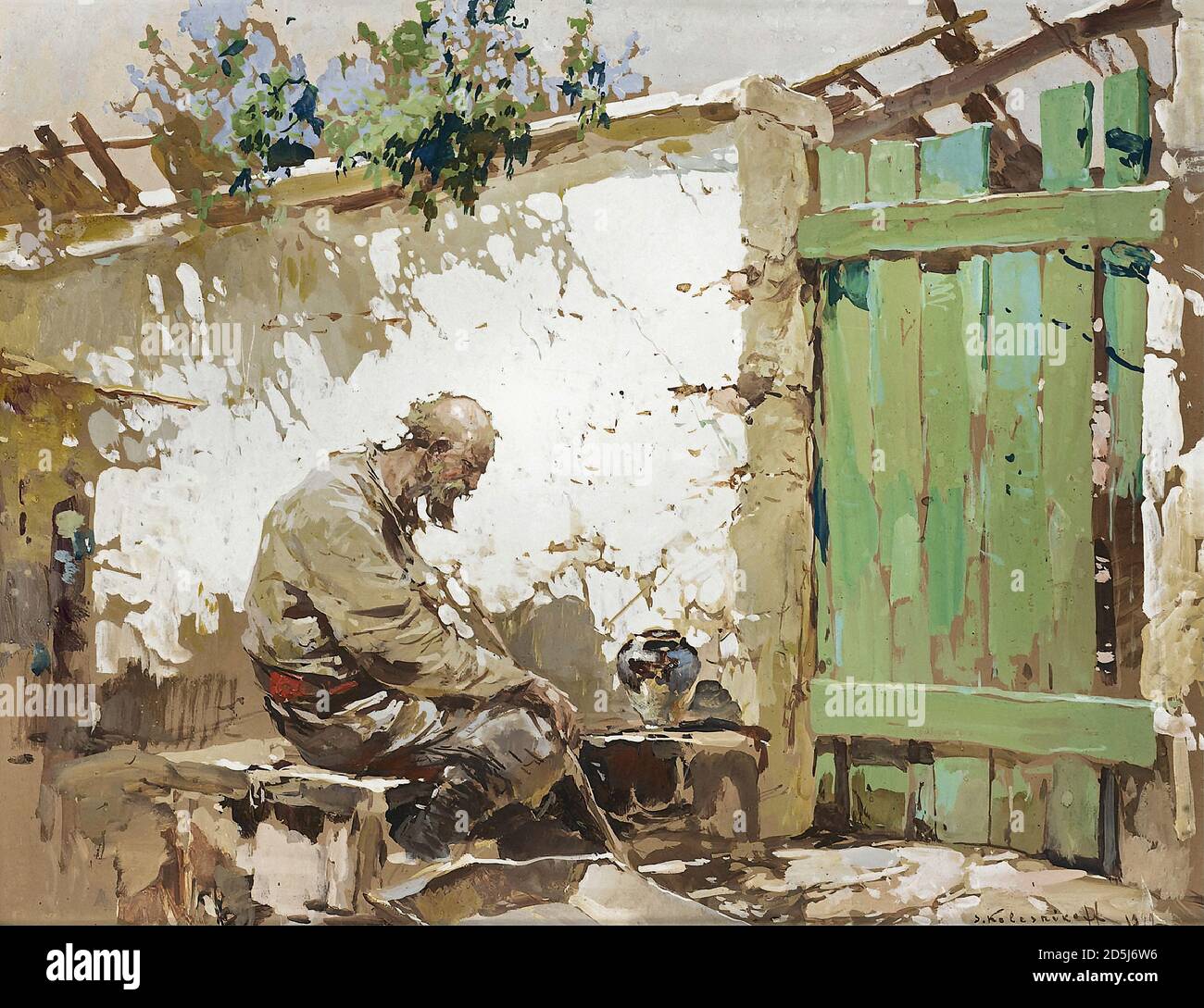 Kolesnikov Stepan Fedorovich - Seated Peasant - Russian School - 19th ...