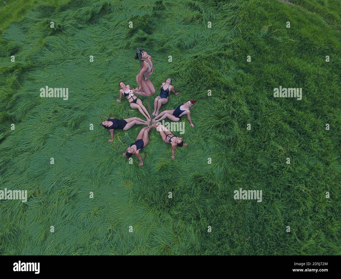 Group of women pole-dancing in nature Stock Photo - Alamy
