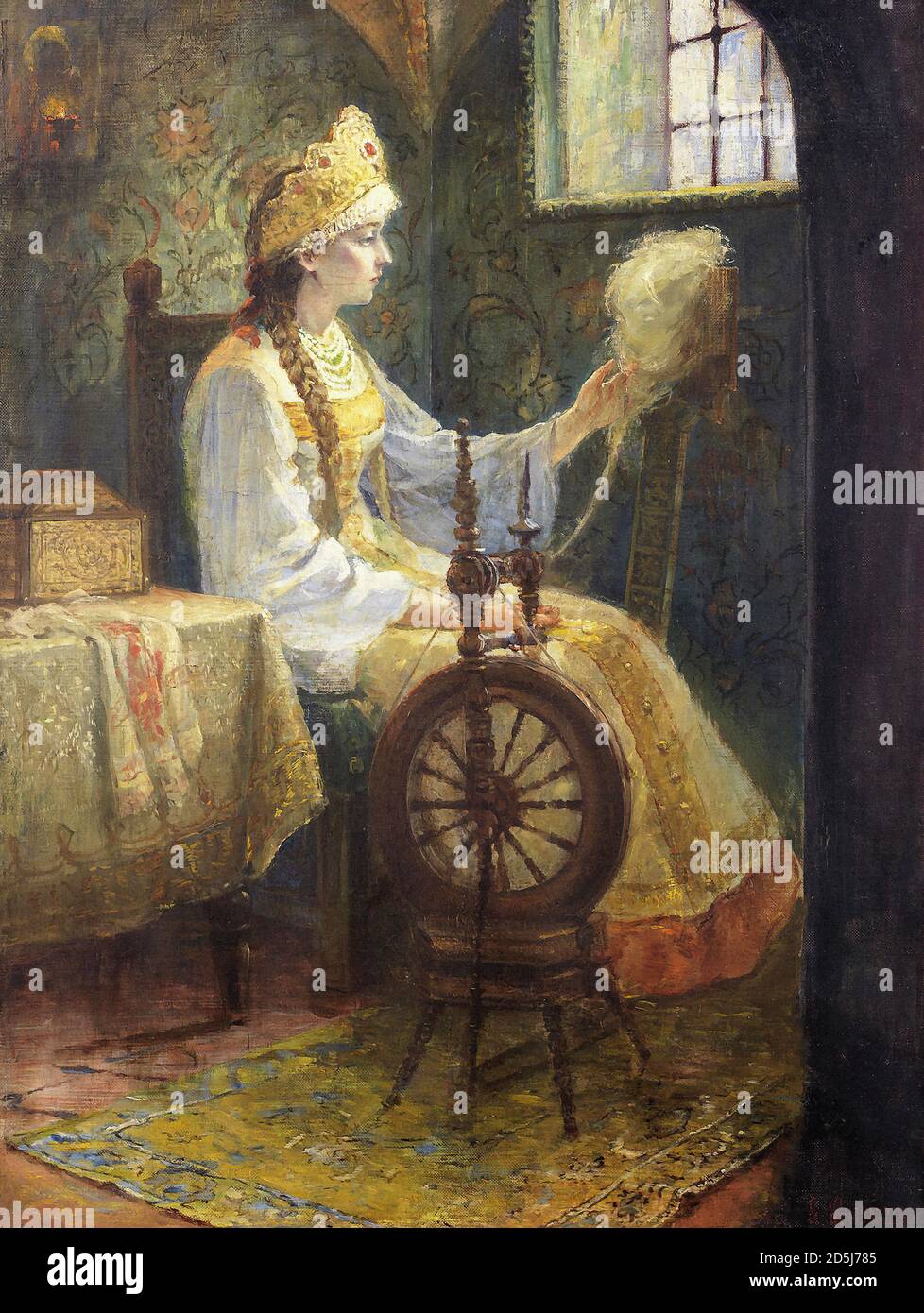 Miloradovich Sergei - Russian Boyarynya at the Spinning Wheel - Russian ...