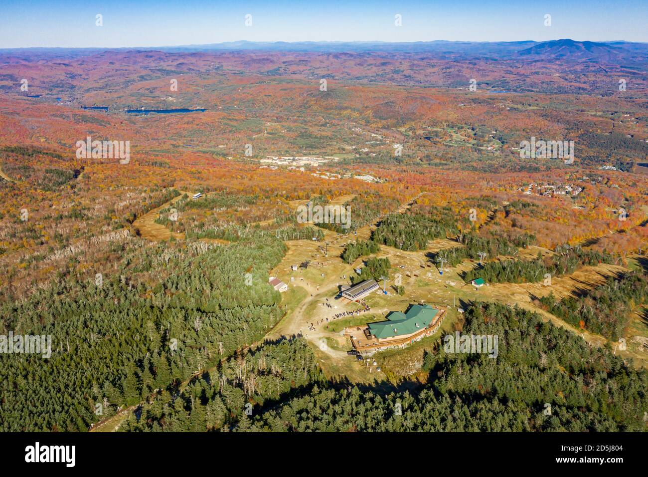aerial of image of the Summit cafe at Okemo Mountain in the Fall ...
