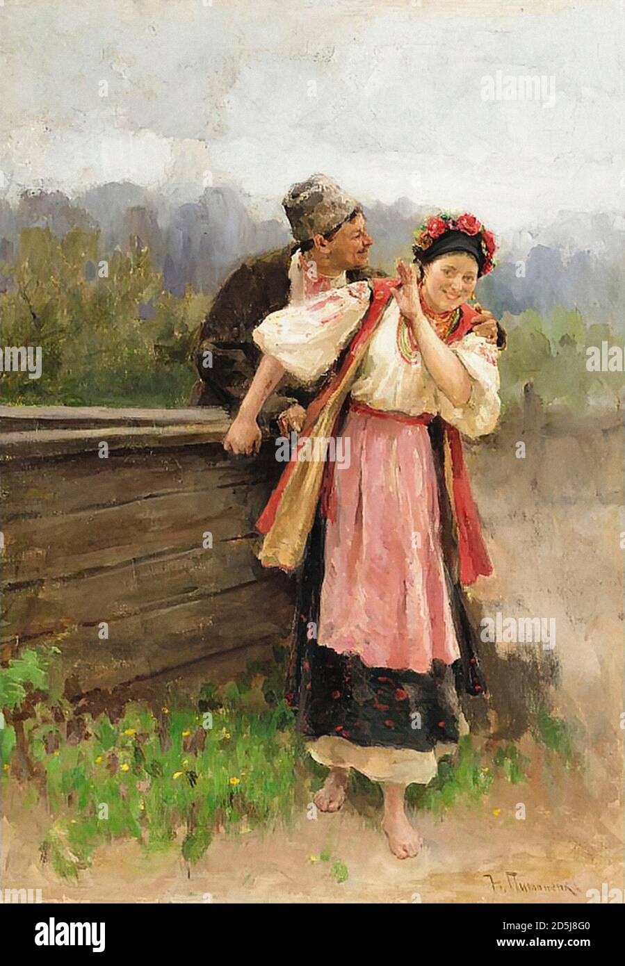 Pimonenko Nikolai - by the Well - Russian School - 19th Century Stock ...