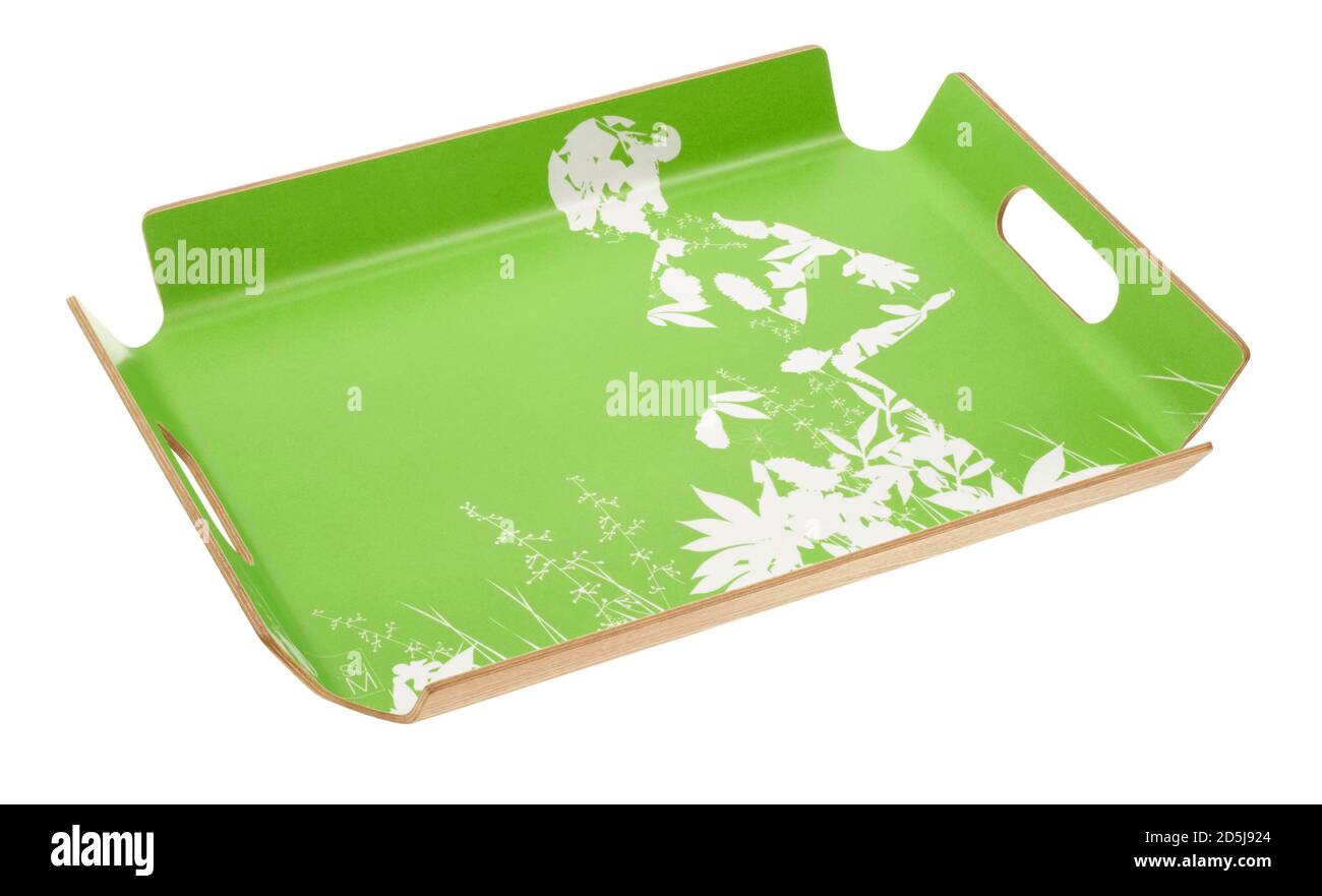 Beautiful bright green and white dinner tray with a floral silhouette ...