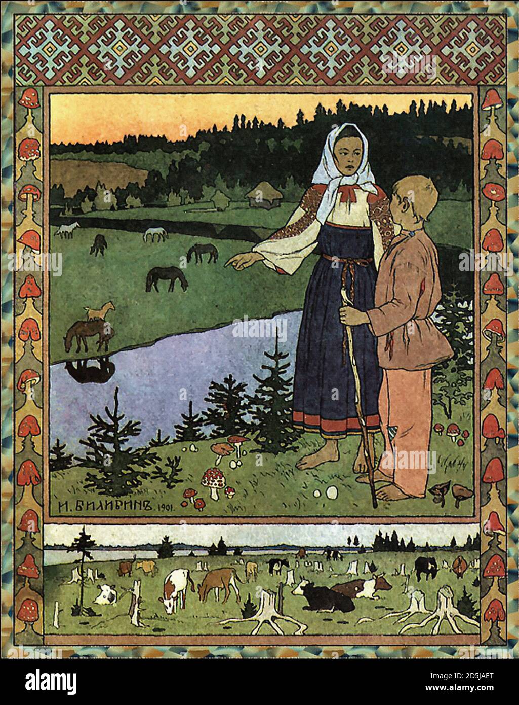 Bilibin Ivan - Alionushka and Ivanushka - Russian School - 19th Century ...