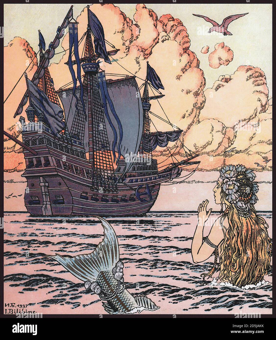 Bilibin Ivan - the Little Mermaid - Russian School - 19th Century Stock ...