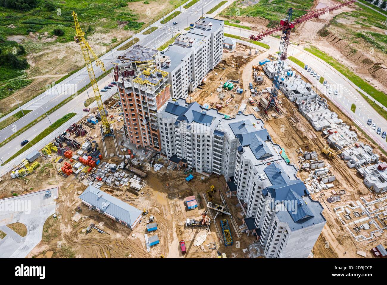 residential high-rise building under construction. captured from above ...