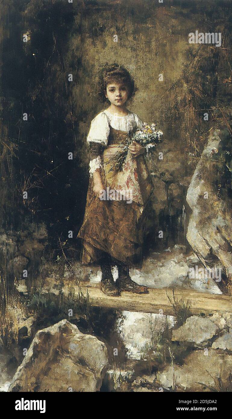 Harlamoff Alexei Alexeivich - a Peasant Girl on a Footbridge - Russian ...