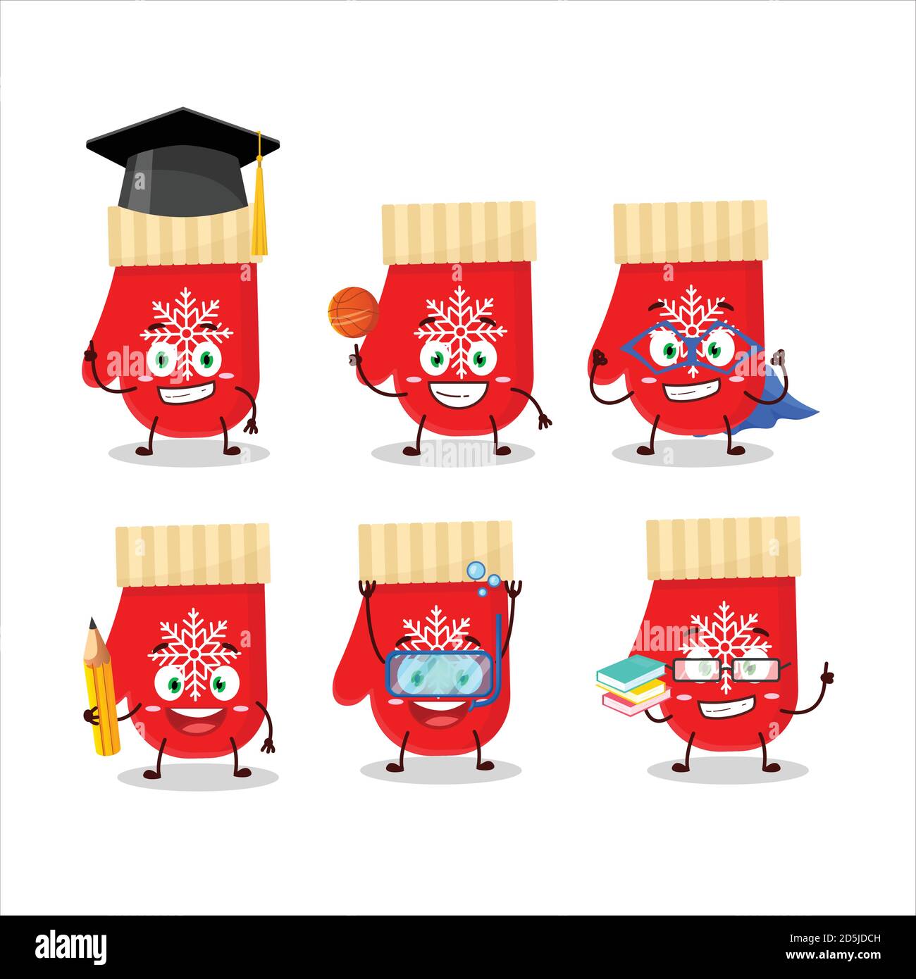 School student of red gloves cartoon character with various expressions ...