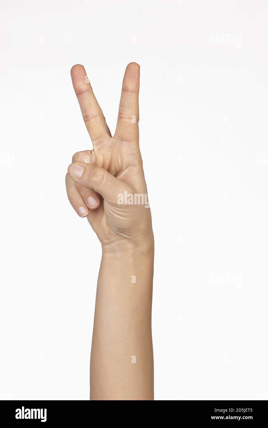 Isolated female hand shows the number two on white background Stock ...