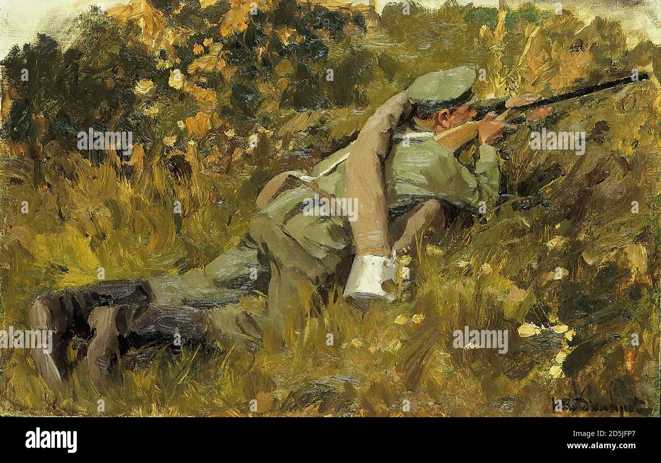 Vladimirov Ivan - the Soldier on His Position - Russian School - 19th ...
