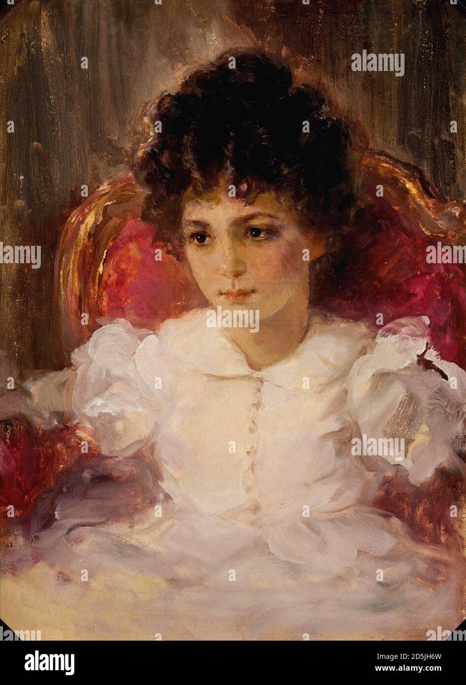 Serov Valentin - Portrait of a Sitting Young Girl in a Pink Dress ...