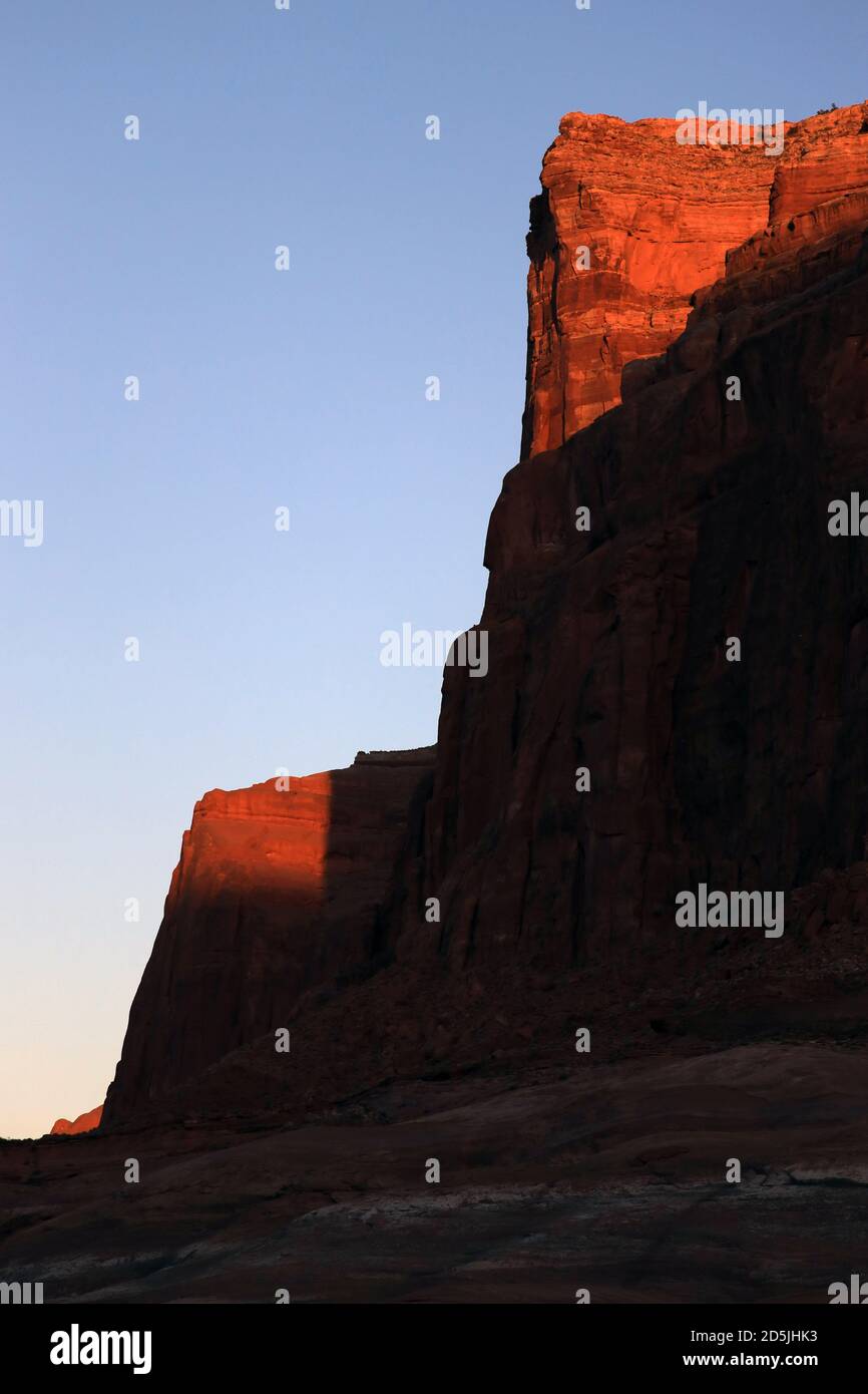 Lake Powell, Arizona, USA. 13th Aug, 2020. Sunset on the waters and red ...