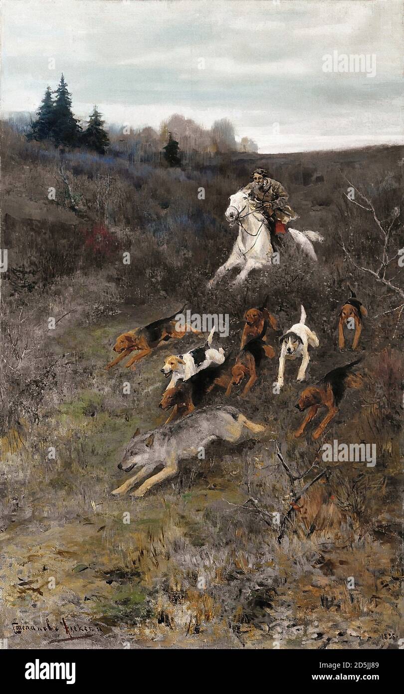 Stepanov Aleksei Stepanovich - Wolf Hunt - Russian School - 19th ...