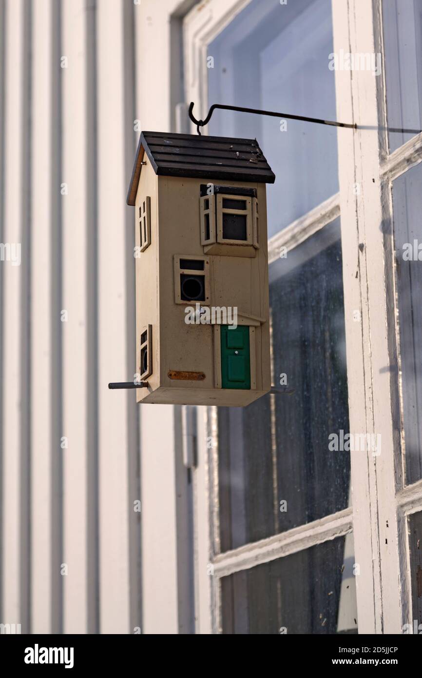 advanced birdhouse hanging outside windows Stock Photo - Alamy