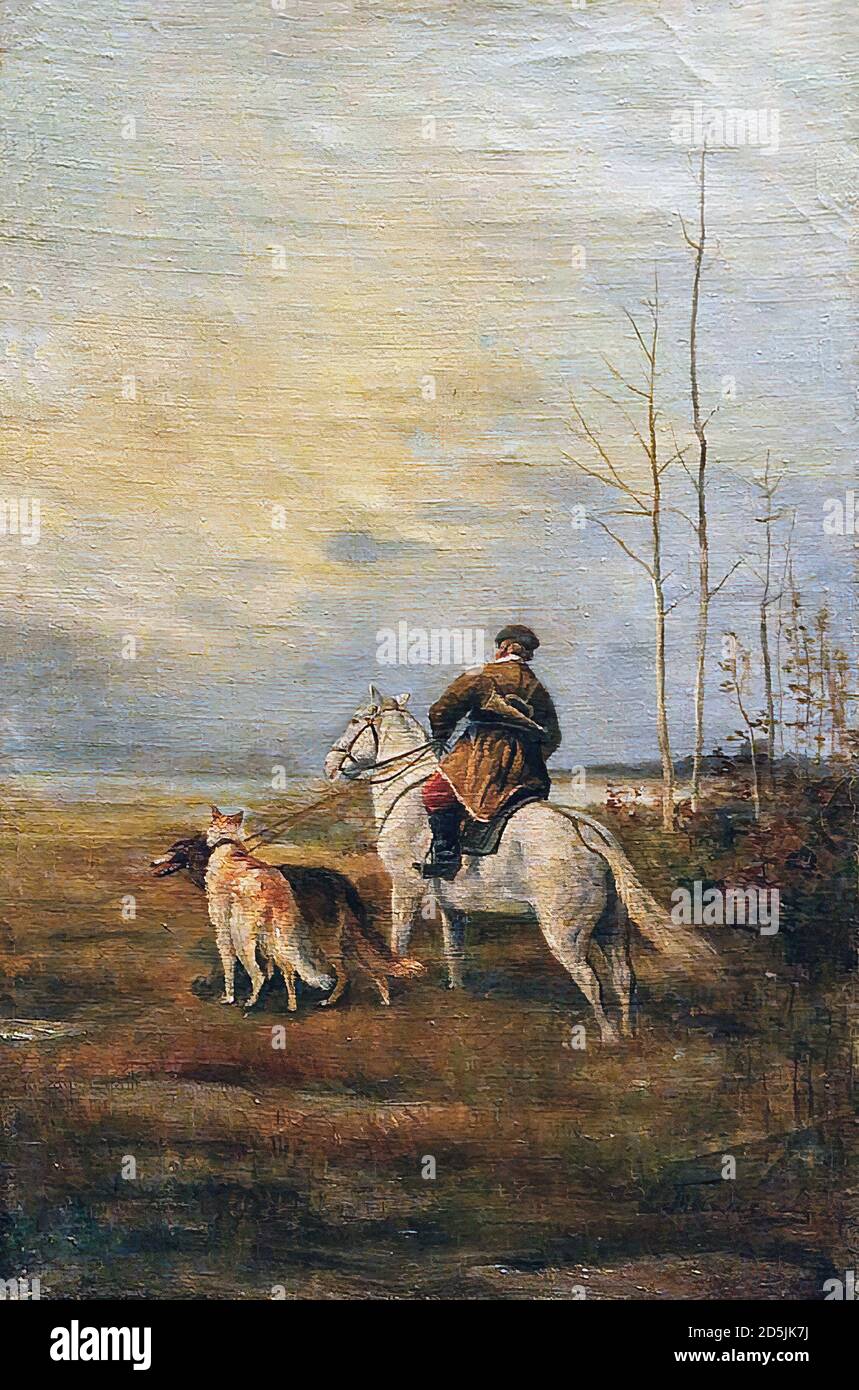 Tikhmenev Efim - the Hunt 2 - Russian School - 19th Century Stock Photo ...
