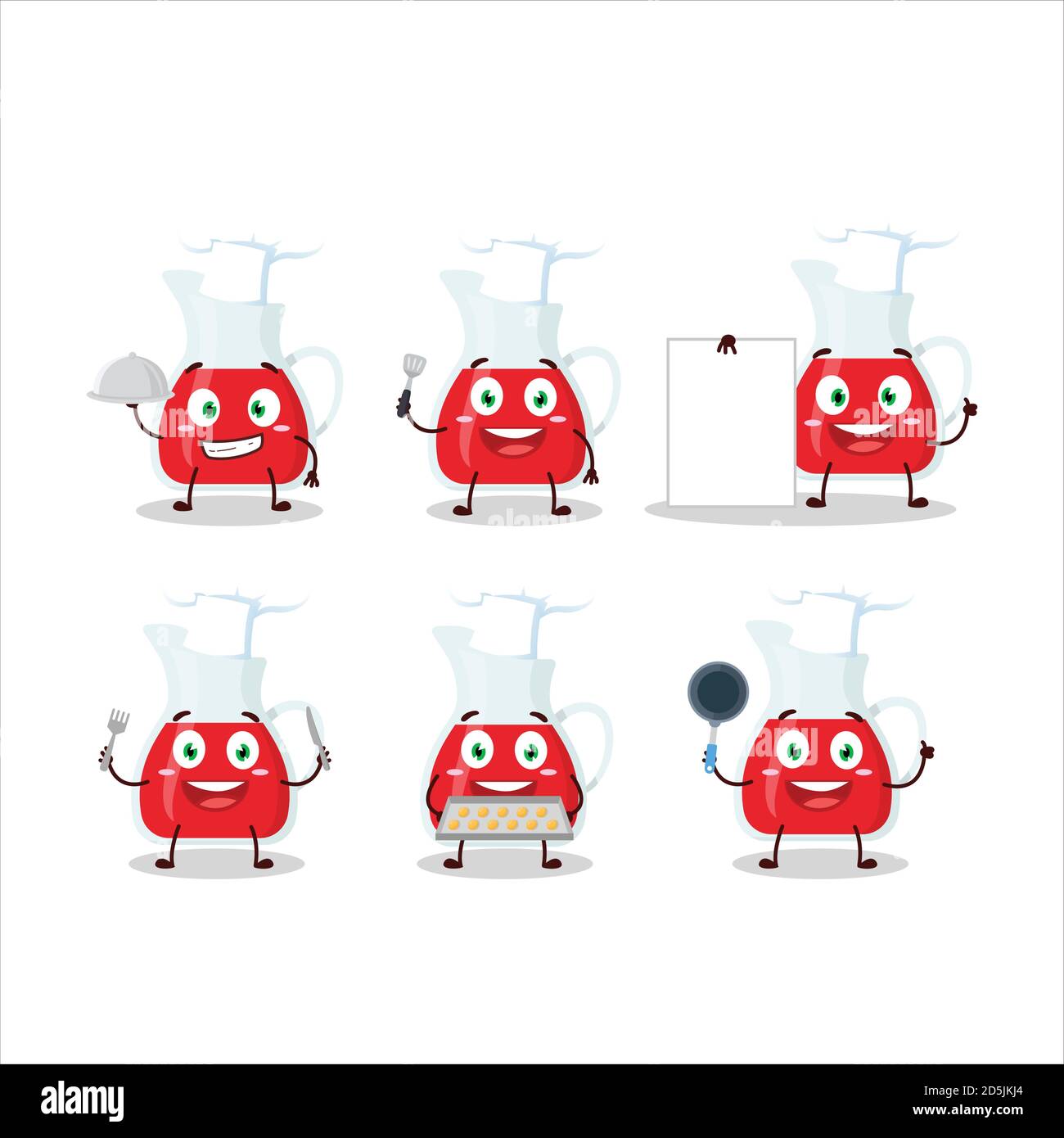 Cartoon character of jug of cranberry juice with various chef emoticons ...