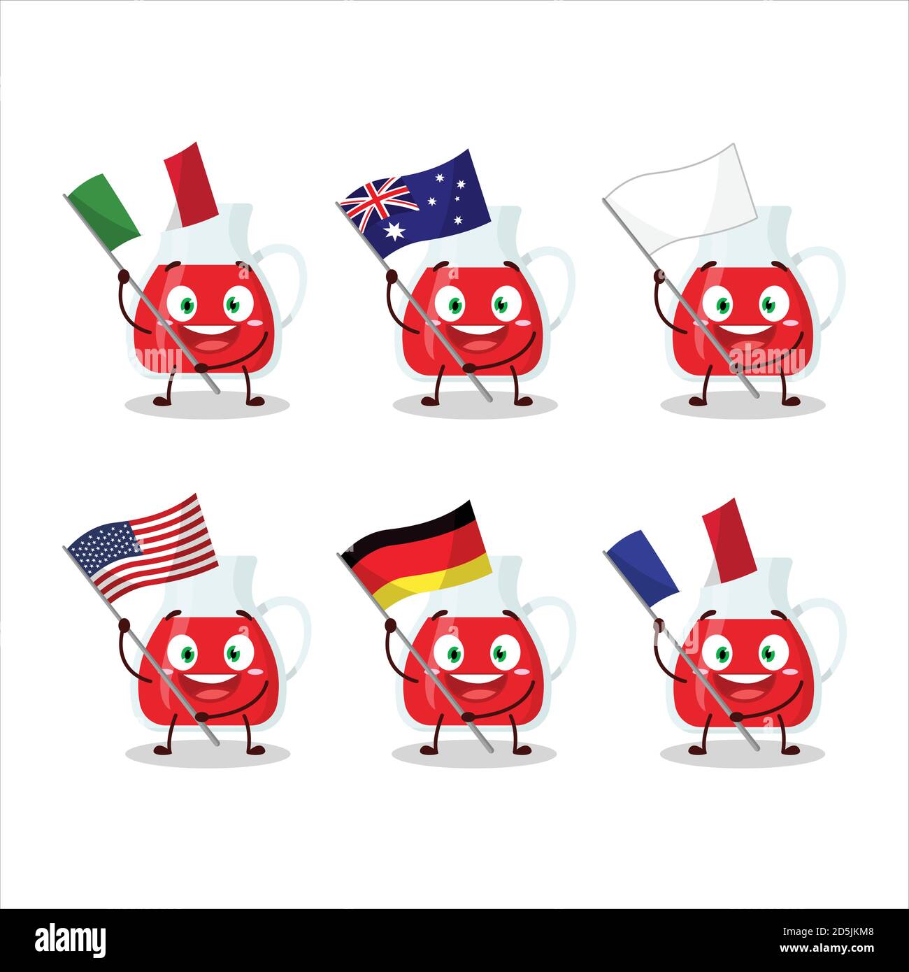 Jug Of Cranberry Juice Cartoon Character Bring The Flags Of Various