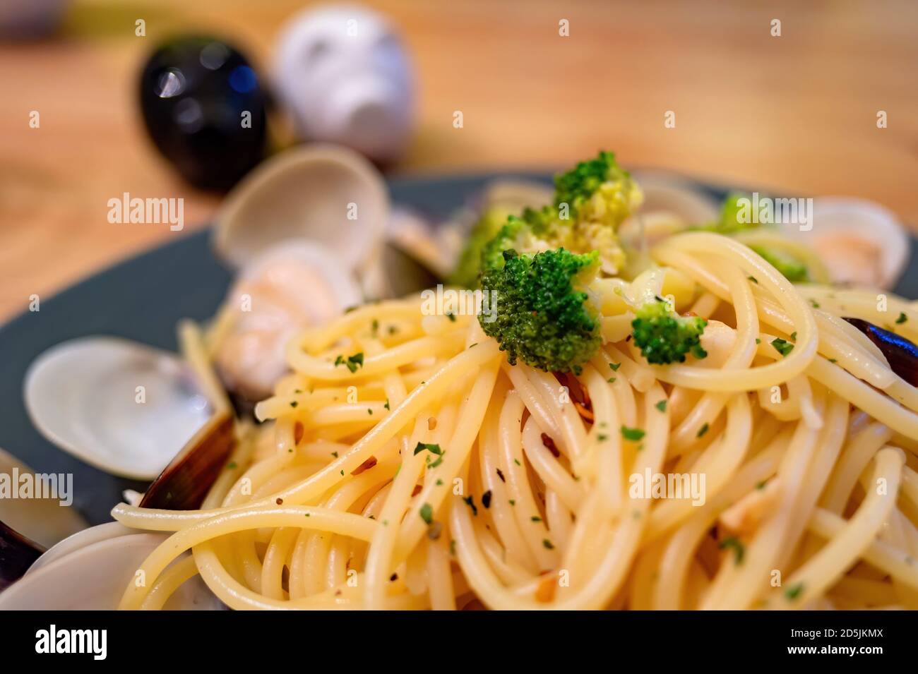 Close up shot of Italian style clam pasta at Taipei, Taiwan Stock Photo ...