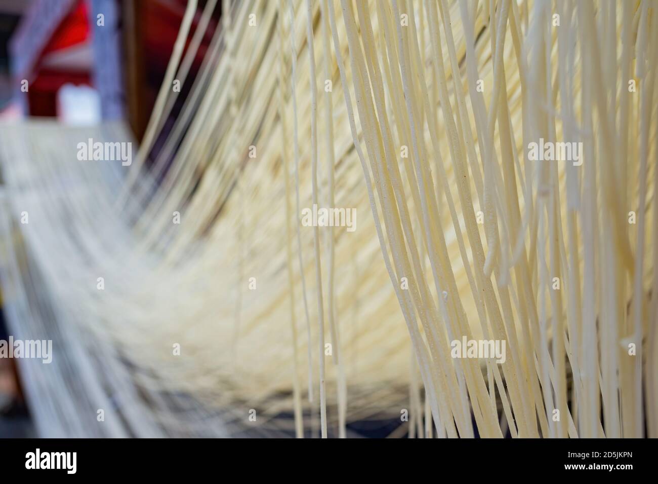 Close up shot of many rice noodle drying under the sun at Taipei ...