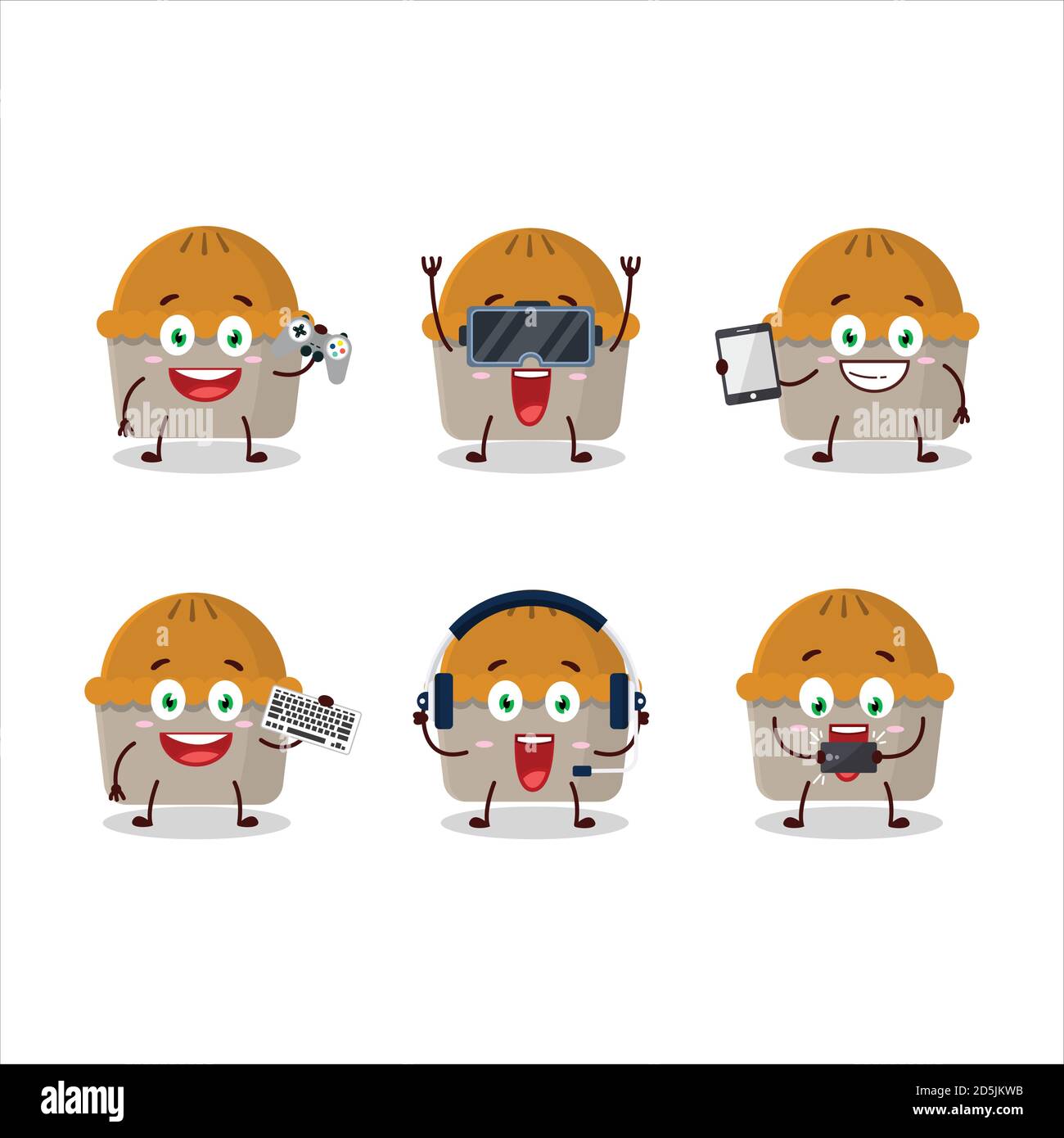 Meat pie cartoon character are playing games with various cute ...