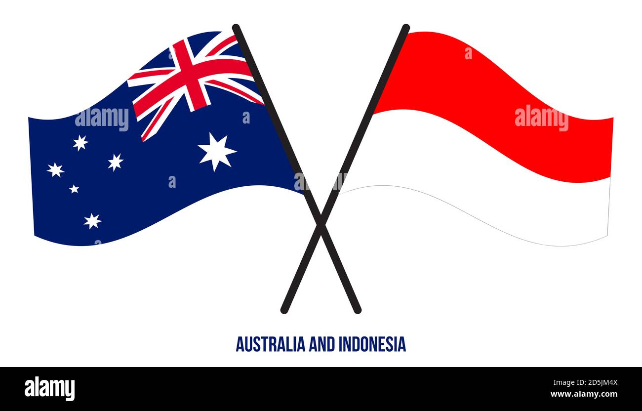 Australia and Indonesia Flags Crossed And Waving Flat Style. Official ...