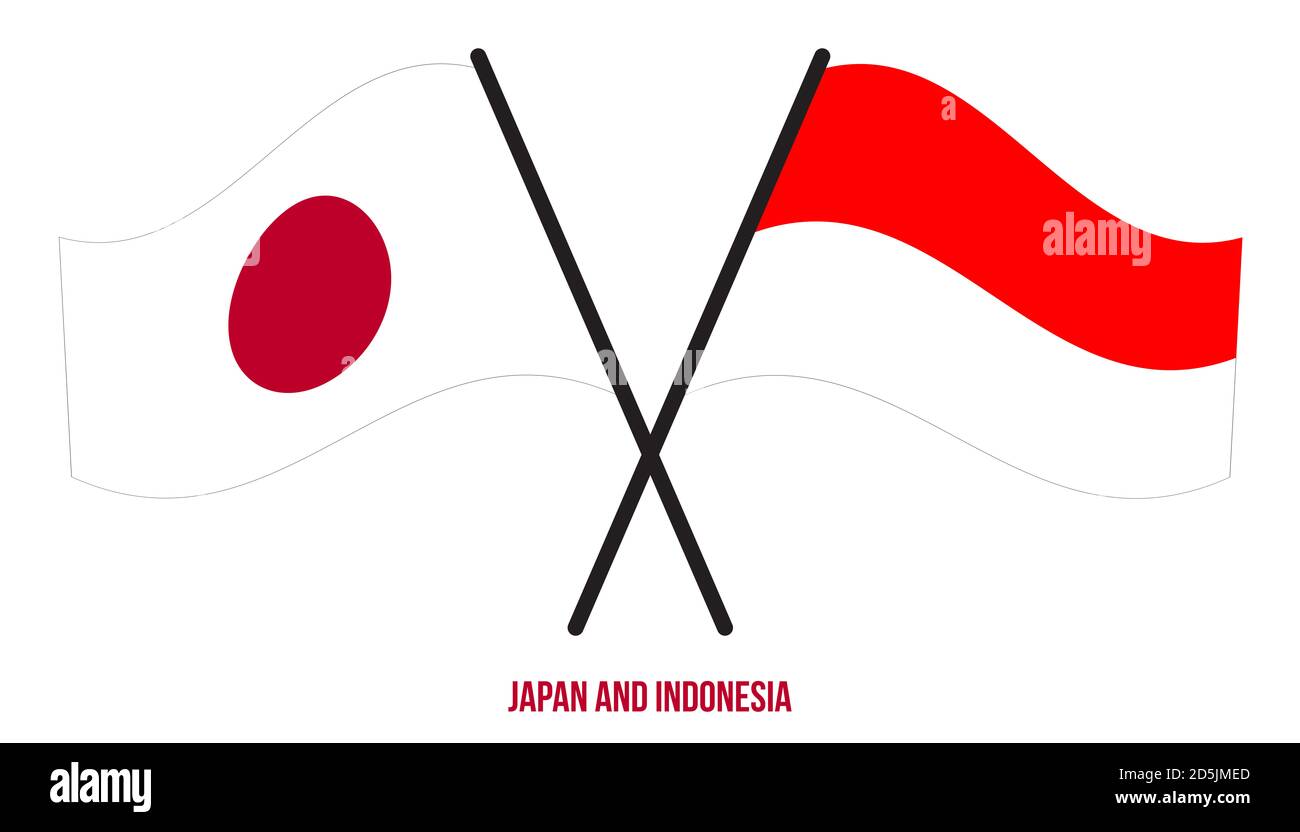Japan and Indonesia Flags Crossed And Waving Flat Style. Official ...