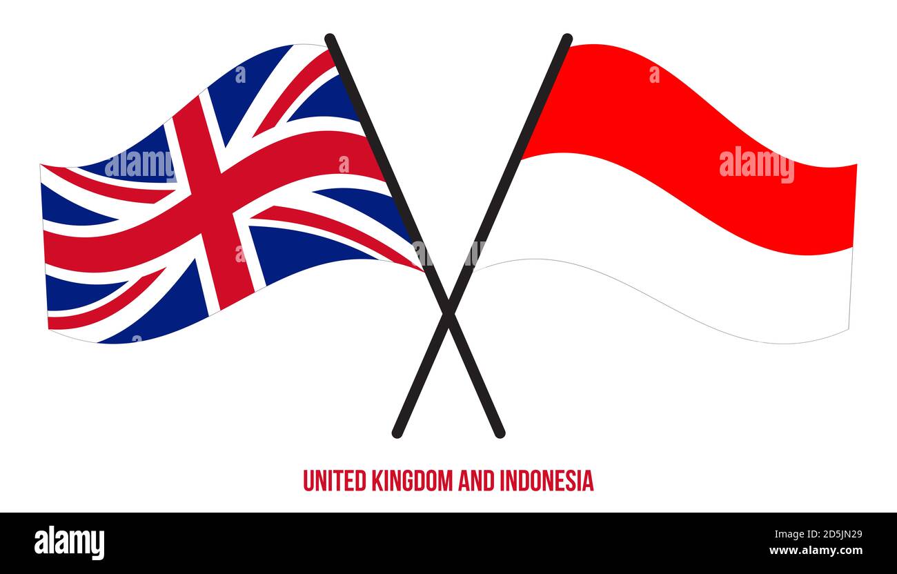 United Kingdom and Indonesia Flags Crossed And Waving Flat Style ...