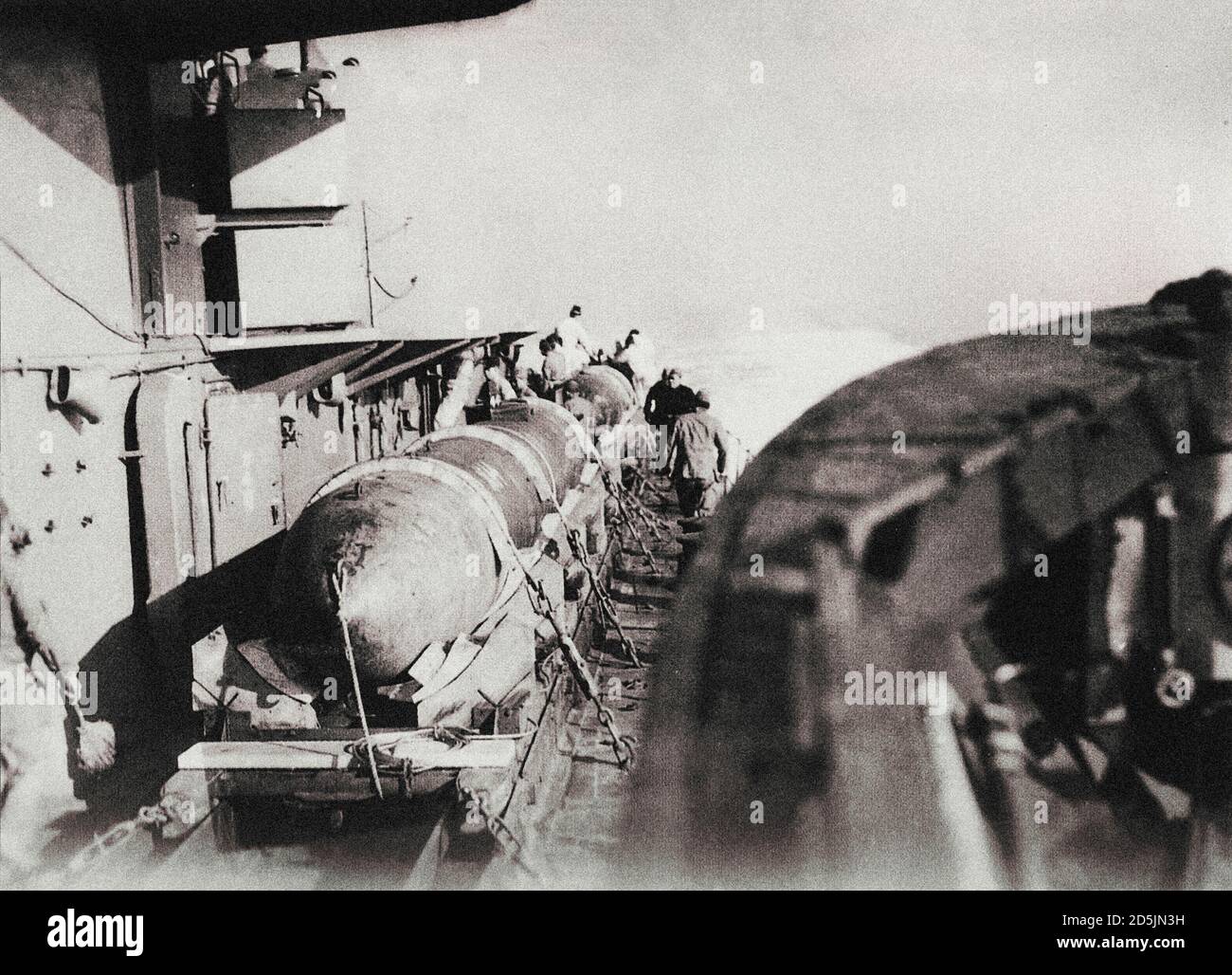 The launching of Japanese “Kaiten” man-controlled torpedoes from the ...