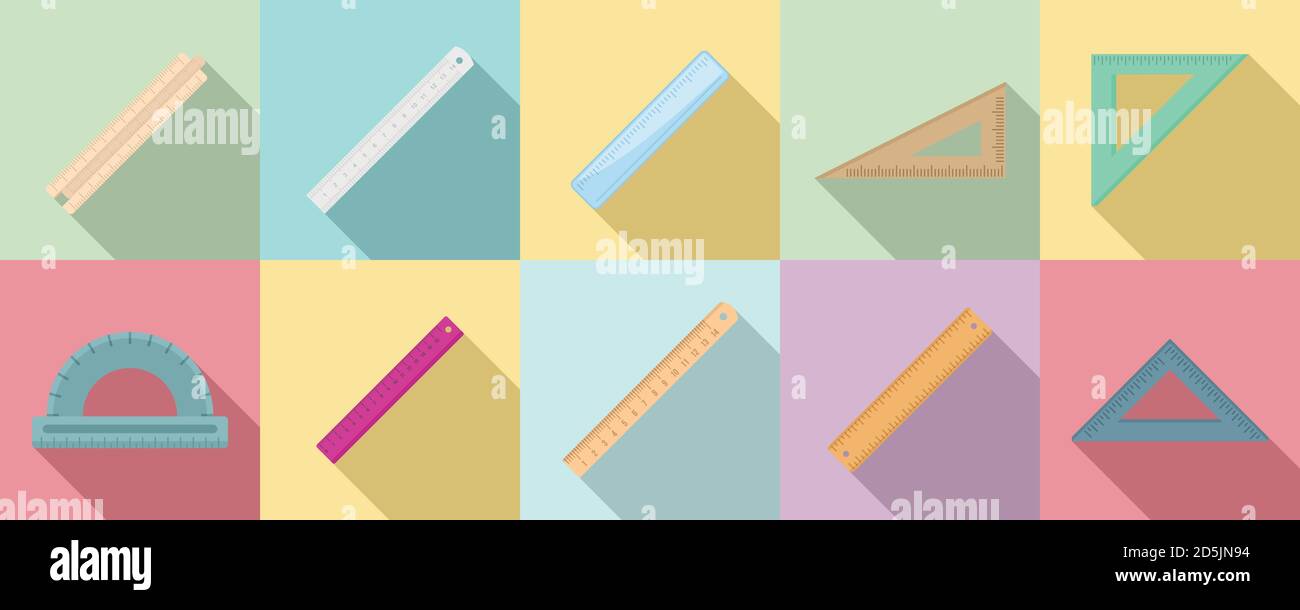 Ruler icons set. Flat set of ruler vector icons for web design Stock ...