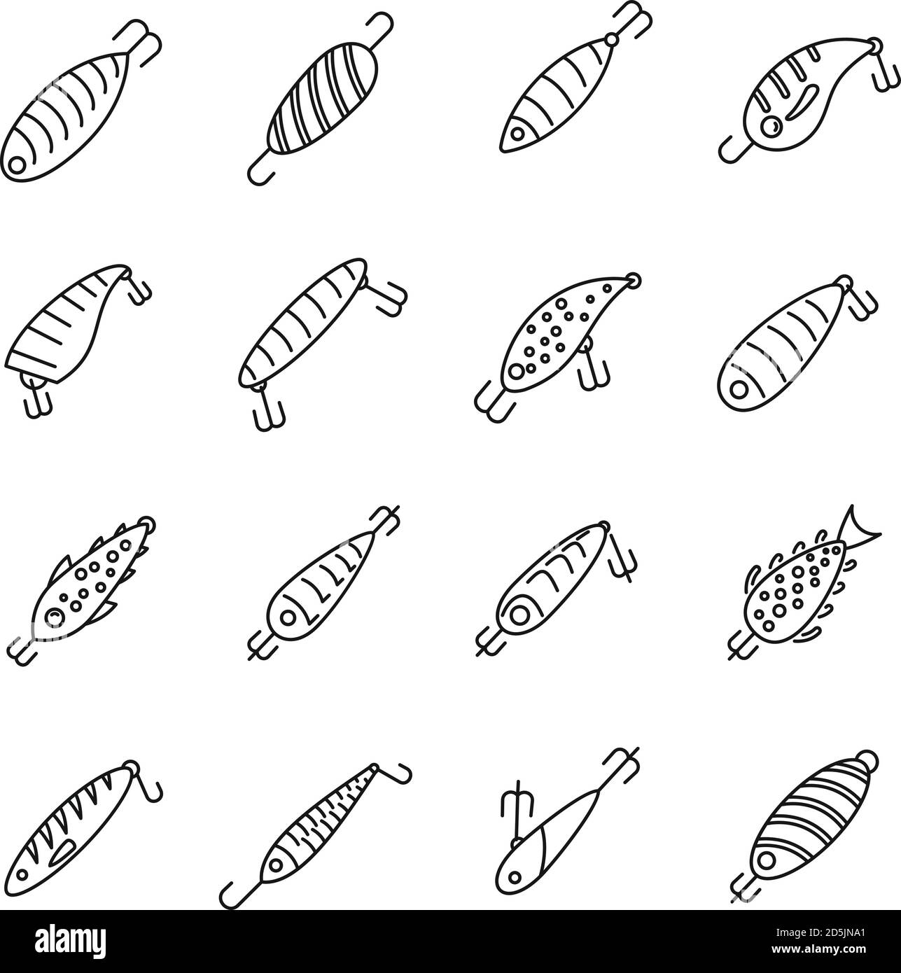 Hobby fish bait icons set. Outline set of hobby fish bait vector icons ...