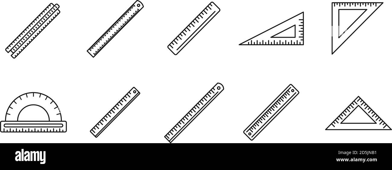 School ruler icons set. Outline set of school ruler vector icons for ...