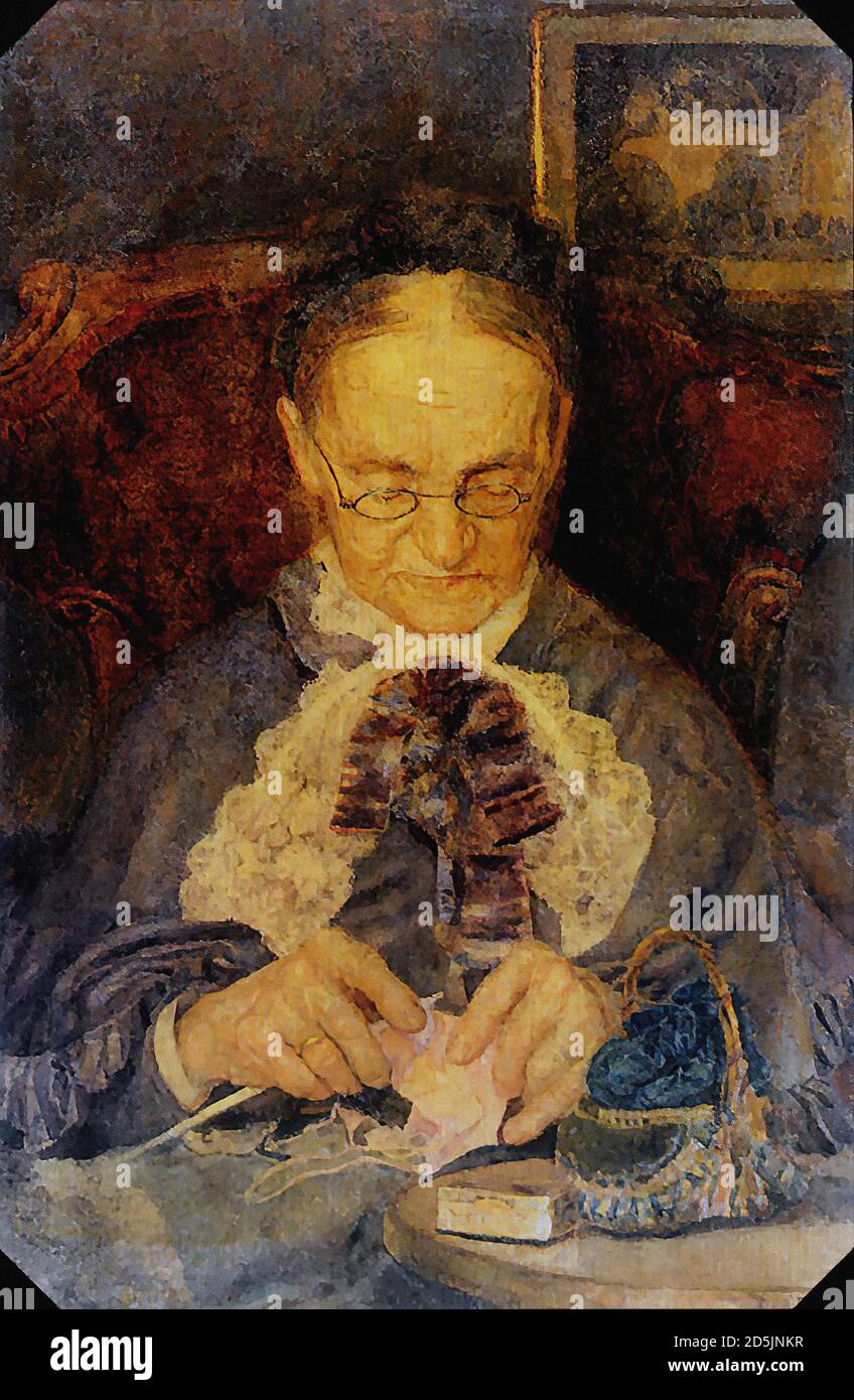 Vrubel Mikhail - Portrait of an Old Woman - Russian School - 19th ...