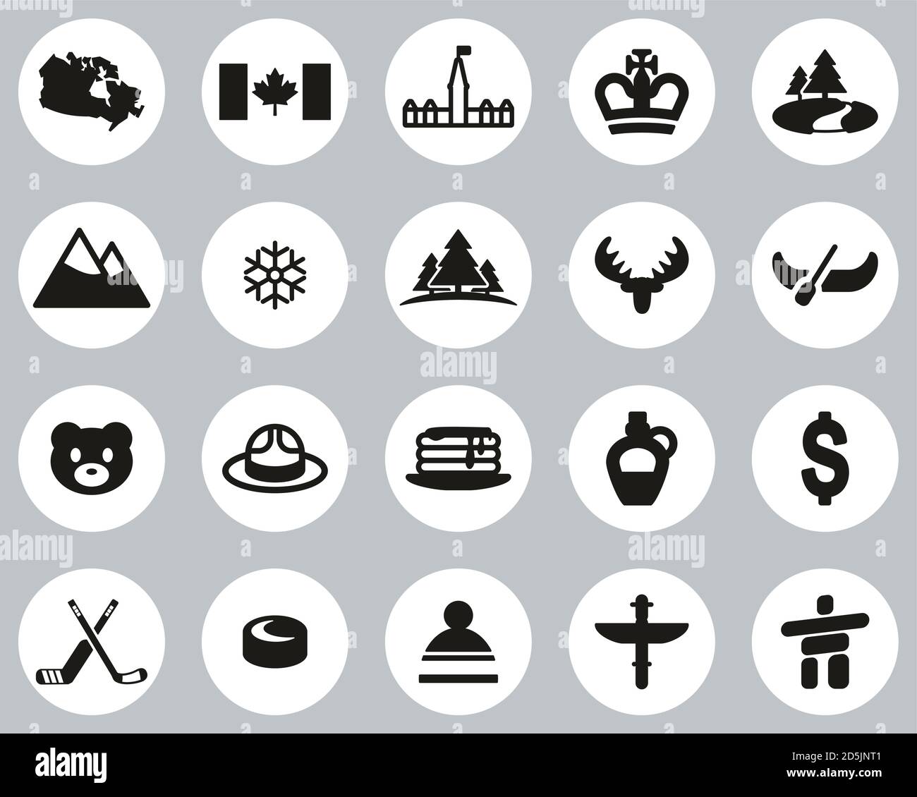 Canada Country & Culture Icons Black & White Flat Design Circle Set Big ...