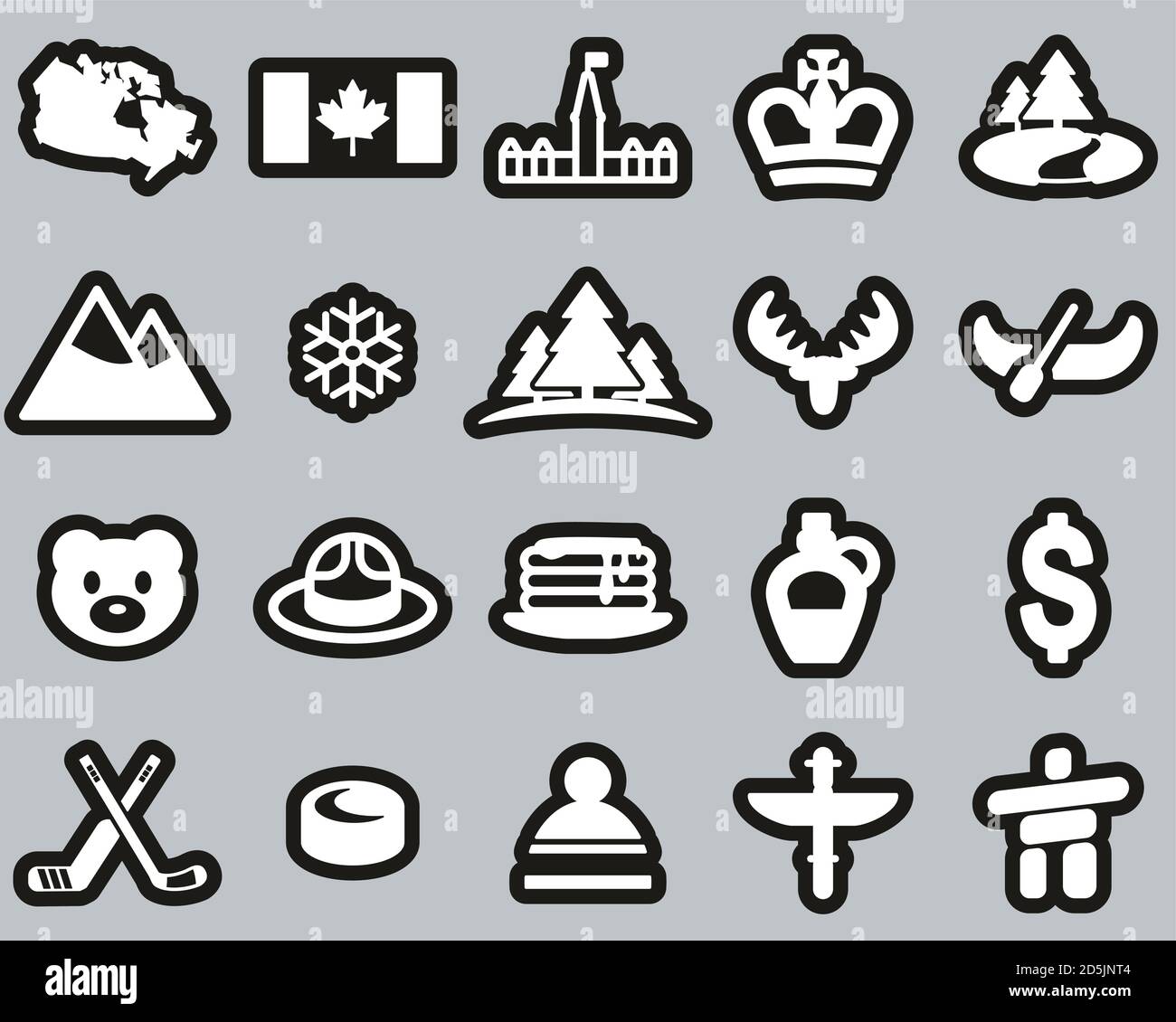 Canada Country & Culture Icons White On Black Sticker Set Big Stock ...