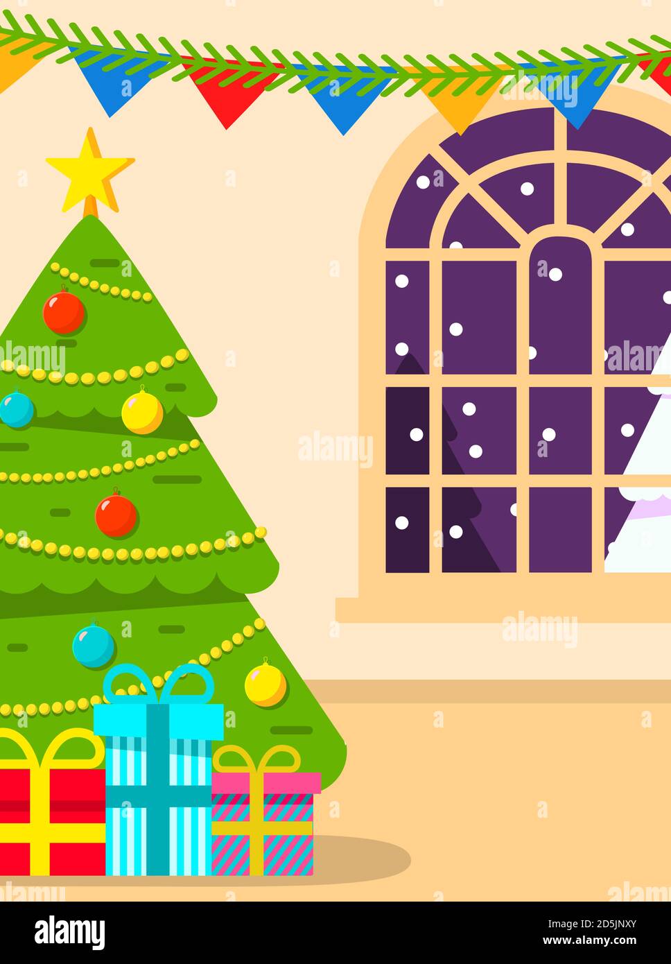 Christmas interior gifts decorated Stock Vector Images - Alamy