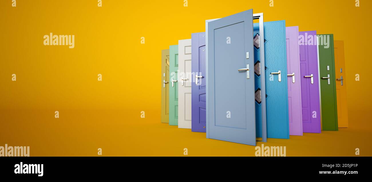 3D rendering of a multi color door collection in different styles Stock ...
