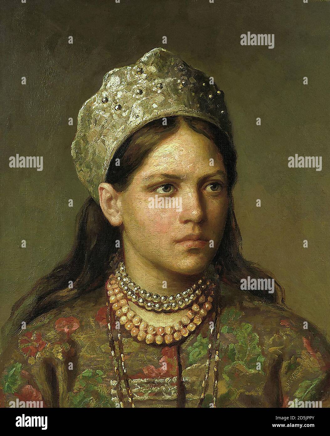 Zhuravlev Firs Sergeevich - Girl in a Russian Costume - Russian School ...