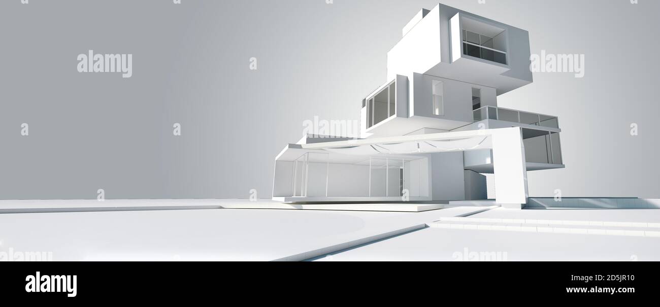 3D rendering of the architecture model of a modern house built in ...