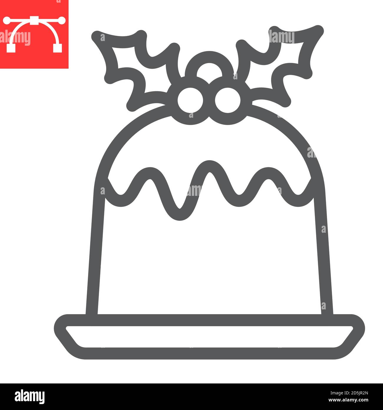 Christmas pudding line icon, merry christmas and dessert, holly berries ...