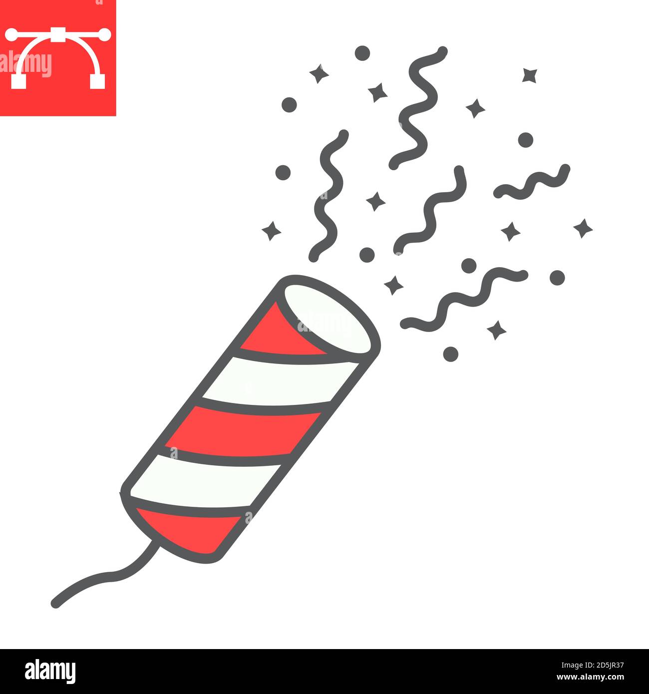 Party popper with confetti color line icon, merry christmas and ...