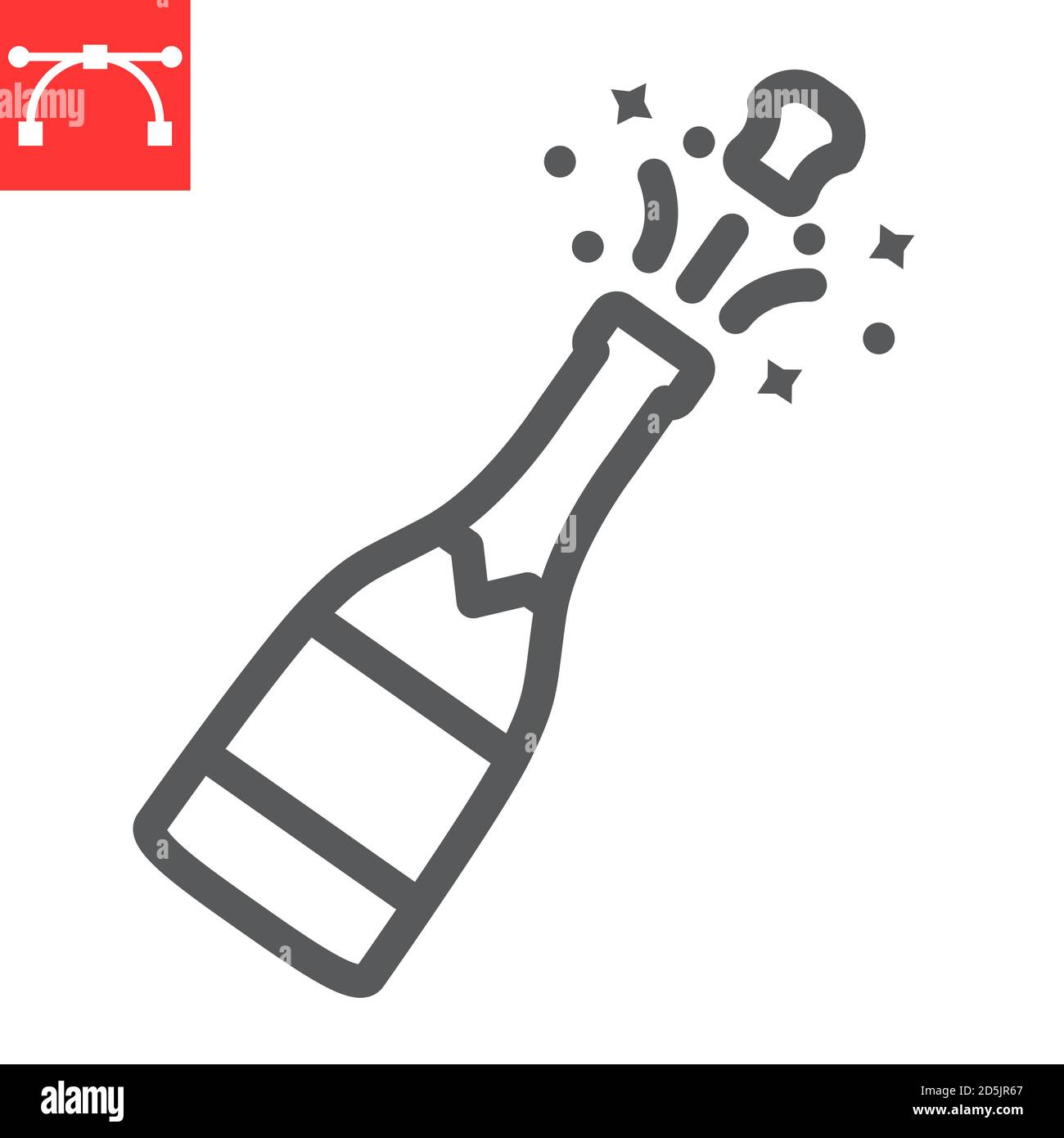 Champagne bottle popping line icon, merry christmas and drink, alcohol ...