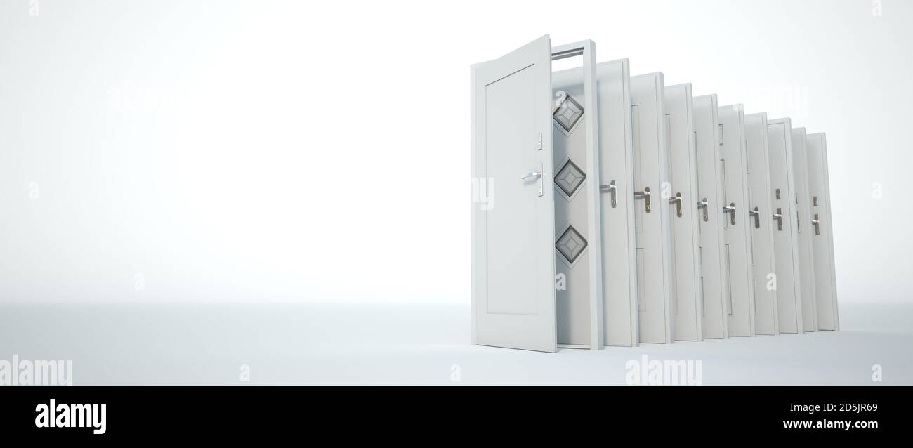 3D rendering of a white door collection in different styles Stock Photo ...