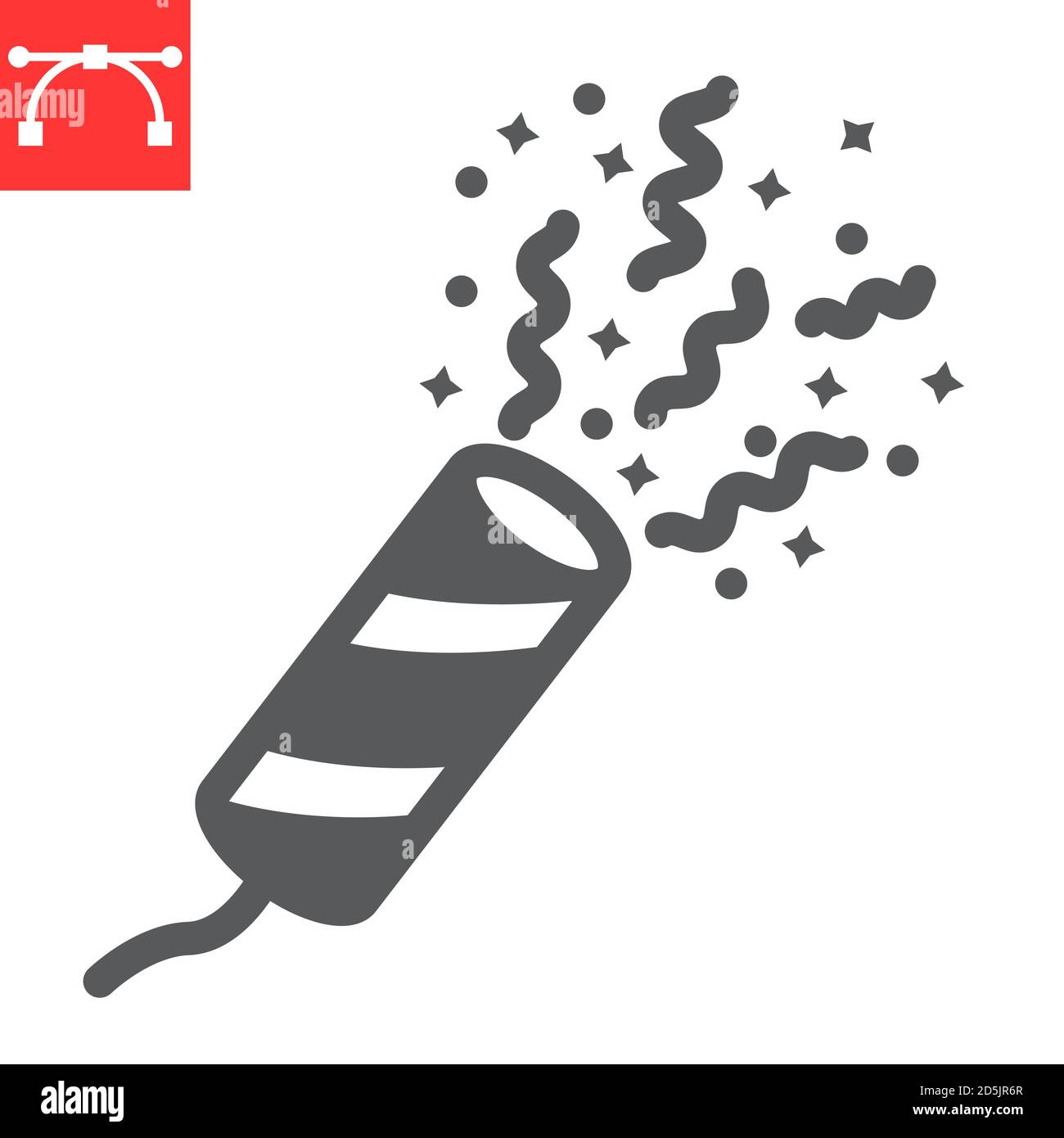 Party popper with confetti glyph icon, merry christmas and streamers ...